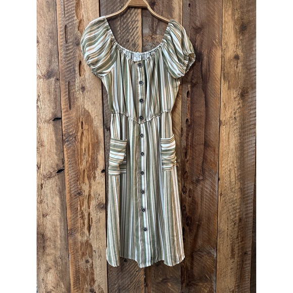 NAIF | Dresses | Naif Striped Puff Sleeve Midi Dress L Cottagecore ...